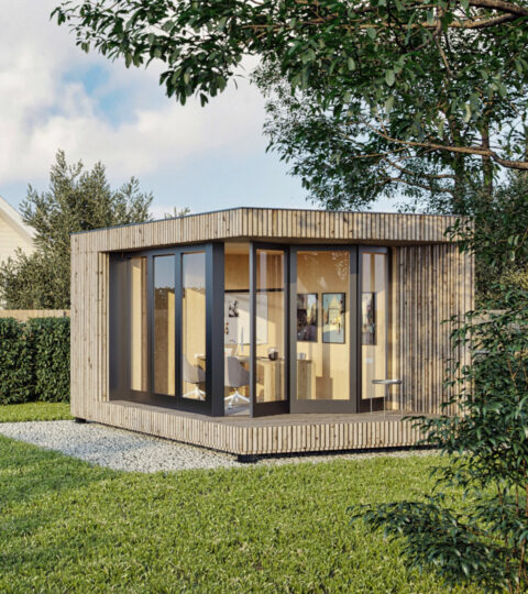 Geïsoleerd prefab tuinkantoor van Tuinkantoor24.nl